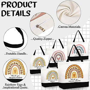 10 Pcs Employee Appreciation Gifts Teacher Tote Bags Bulk Rainbow Canvas Bag Inspirational Quotes with Zipper Thank You Gifts Inspirational Gifts for Women Teacher Coworker