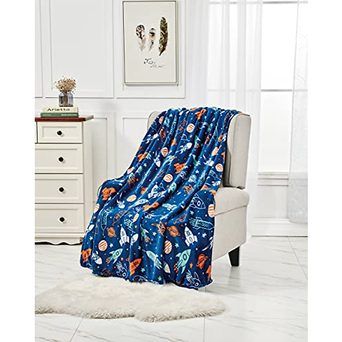 Décor&More Out of This World Plush Fleece Throw Blanket (50 inches x 60 inches ) - Space Adventure