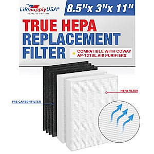 LifeSupplyUSA 2 HEPA 4 Carbon Filters Set Compatible with Coway Filter Replacement AP-1216L, High-Efficiency Filtration, Easy Installation, Odor Removal, Durable for Clean Air