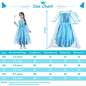 URAQT Princess Dress Costume for Girls Princess Dress Up Deluxe Girls Fancy Dress Snow Queen Birthday Party Cosplay Costume with Crown Wand Accessories