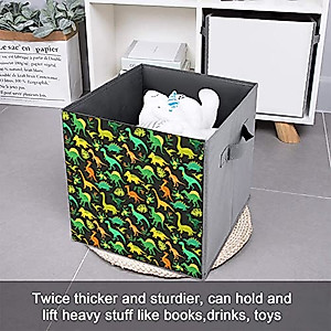 Cartoon Dinosaurs and Tropial Palm Large Cubes Storage Bins Collapsible Canvas Storage Box Closet Organizers for Shelves