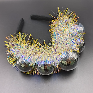 GFLPO Disco Ball Headband,Disco Headband,Vintage Disco Ball Headpieces,Disco Ball Head Boppers,70s Headbands for Women,Birthday Headband Birthday Crown,2025 New Years Eve Party Costume Accessory
