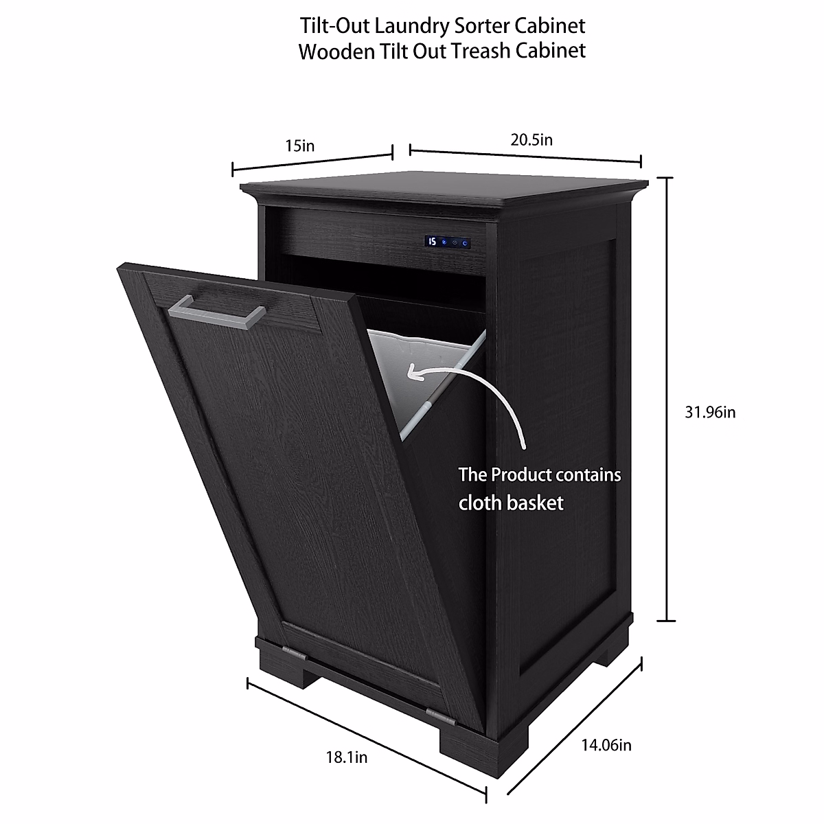 Tilt Out Trash Can Cabinet/Wooden Hidden Trash Cabinet,Pet Proof Trash Can Cabinet, Laundry Sorter Cabinet,Trash Can Cabinet with Deodorising Function,10 Gallons Kitchen Trash Cabinet (Black)