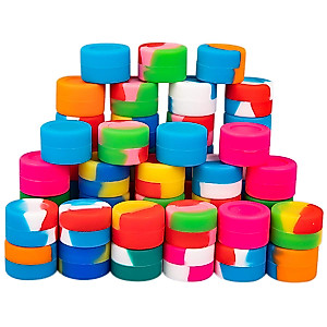 VRILU 100pcs 3ml Non-Stick Silicone Containers Multi Use Storage Jars Assorted Colors