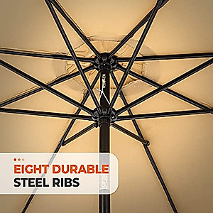 COOS BAY 10' Outdoor Patio Table Umbrella with Push Button Tilt and Crank for Garden, Deck, Backyard, Pool, Market and Beach, 8 Ribs (Khaki)