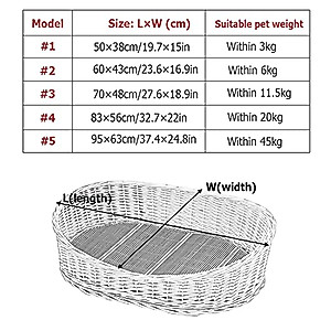 ZJMK Wicker Dog Cat Bed with Cushion & Bamboo Mat, Small Medium Dogs Cats Basket Washable Wicker Nest, Various Size (Size : #1(50×38cm/19.7×15in))