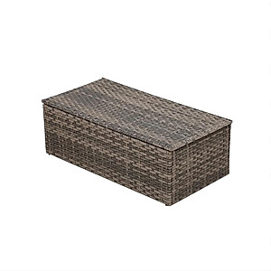 RICHSEAT Dark Brown Gradient PE Rattan Wicker Sectional Sofa 6 Piece 7 Seats Outdoor Patio Furniture Conversation Sets Loveseat Chair Seating Group with Cushions and Table