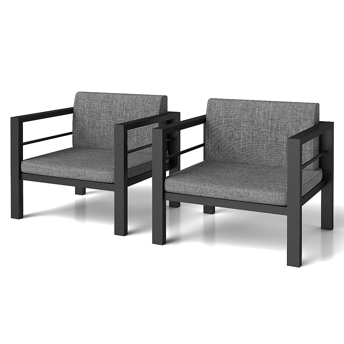 COVERONICS Outdoor 2 Pieces Aluminum Armchair - Patio Sofa Chair with Aluminum Frame and Waterproof Cushions, All-Weather Furniture Conversation Sofa Set Balcony Backyard Poolside Gray