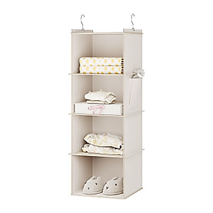 YOUDENOVA Hanging Closet Organizer, 4-Shelf Closet Hanging Storage Shelves, Beige
