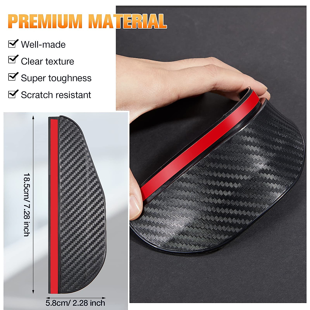 4 Pieces Mirror Rain Visor Eyebrow Car Rear View Mirror Rain Eyebrow Rear View Guard Eyebrow Side Mirror View Mirror Visor Guard for Most Car Truck SUV (Carbon Fiber)