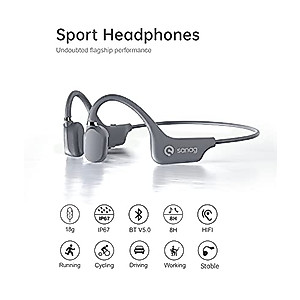 Wireless Bluetooth Headphones, SANAG Open Ear Sport Headphones with Mic, Music Phone Call IP67 Sweat-Resistant Bluetooth Headset for Outdoor Activities, Working, Gym, Christmas Gift Grey