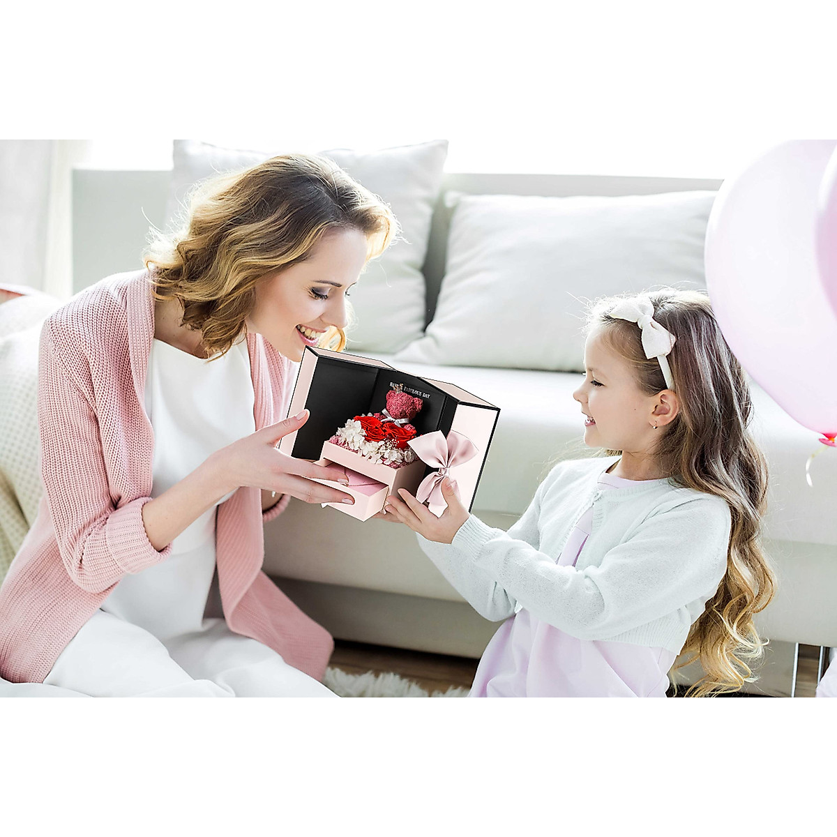 ADDWel Gifts for Mom from Daughter and Son, Mom Birthday Gift Idea from Kids, Unique Preserved Real Roses with I Love You in 100 Languages Mom Necklace, Cool Present to Mother Mama