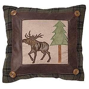 Carstens, Inc. Moose Scrap Rustic Cabin 18x18 Throw Pillow, Brown