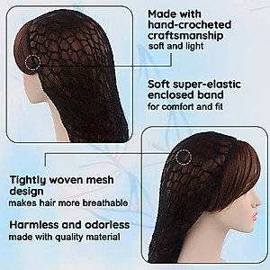 MODSIGHT Mesh Hair Net for Women Sleeping, 4 Pcs Rayon Snood Crocheted Cover Ornament for Sleeping, Black Crochet Hair Net for Women Sleep Cap (Black)
