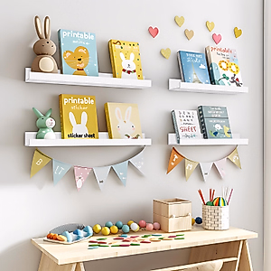 LaVie Home Floating Shelves for Wall Storage Set of 4, 16 Inch Picture Ledge Shelf, White Wall Shelves with Lip for Kitchen, Bedroom, Bathroom, and Living Room