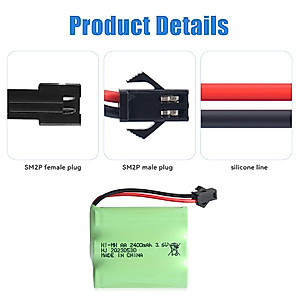 HJ 2 pcs 3.6V 2400mAh NI-MH 3xAA SM2P Battery with USB Charging Cable for Some Kind of RC Toy Car Boat Plane Flashlight Safe Equitment Electric Machine