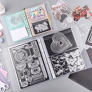 20 Pages/1Set A4 Clear 4 Ring Storage Book Binder; Stamp & Cutting Dies Storage Book Organizer Folder with 10 Rubber Magnetic Sheets 0.3mm Stencil Organizer for Card Making Storage