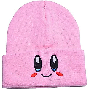 JILANI HANDICRAFT Kir-by Beanies hat Lovely face Embroidery Winter Knitted Hat Bonnet Cap Girls Boys Skiing Warm Unisex (Pink)