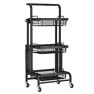 FIWOTTTDA 3-Tier Folding Rolling Cart Kitchen/Bedroom/Living Room/Bathroom