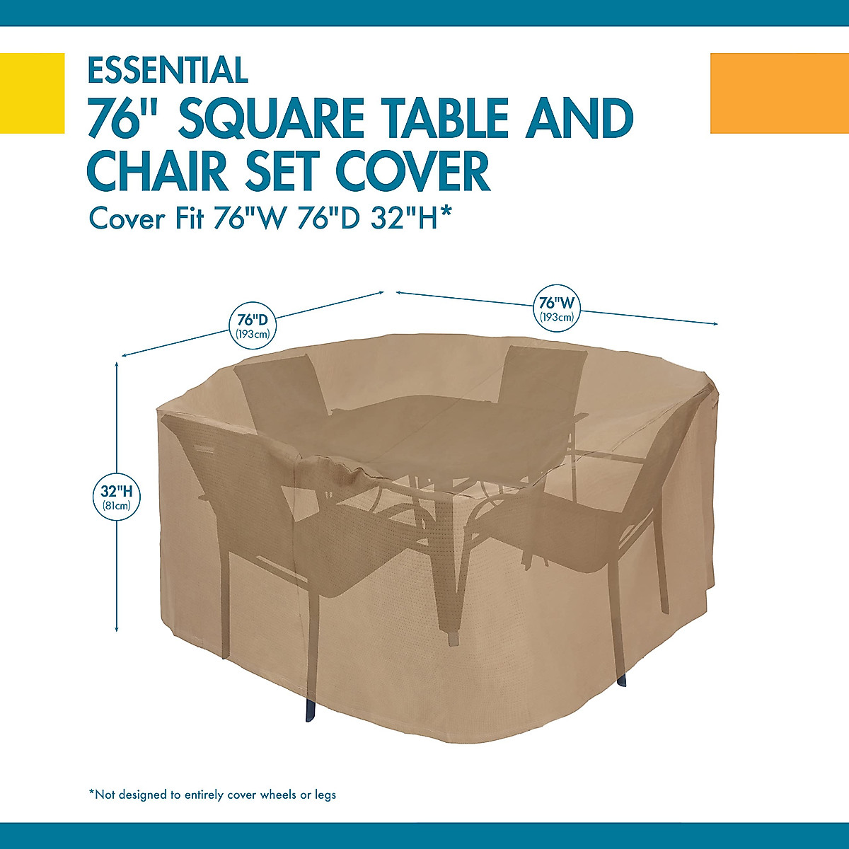 Duck Covers Essential Water-Resistant 92 Inch Square Table & Chair Set Cover, Outdoor Table Cover