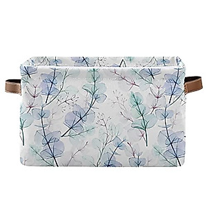 ALAZA Transparent Eucalyptus Leaves Storage Basket for Shelves for Organizing Closet Shelf Nursery Toy, Fabric Collapsible Storage Organizer Bins Decorative Baskets with Handles Cubes