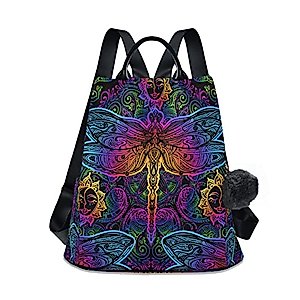 Blueangle Dragonfly Mandala Backpack Purse for Women Waterproof Rucksack Anti-theft Handbag Travel Bag（341）