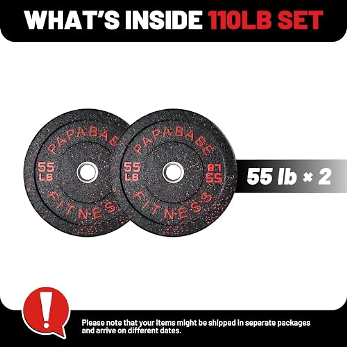 papababe High-Bounce Bumper Plates, Olympic Weight Plates with Colored Fleck-Rubber, Weight Plate for Weightlifting and Strength Training (55 LB, Pair)