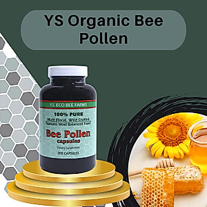 Y.S. Eco Bee Farms 100% Pure, Wild Crafted Bee Pollen Capsules - Organic Bee Pollen Vitamin Supplements Amino Acids, Organic Protein, Vitamin C, Vitamin B12 Gluten Free - 200ct with Bonus Key Chain
