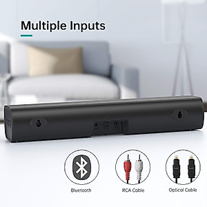 SAKOBS Sound Bars for TV, Soundbar for TV Built-in DSP PC Speaker with Bluetooth, 3D Surround Sound 16'' Mini Sound Bar Audio System for Home Theater/Gaming/Projectors, Combined AUX/Opt Connectivity