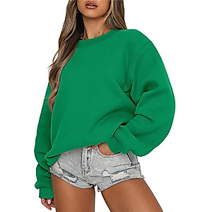 Ceboyel Oversized Sweatshirt For Women Solid Color Crewneck Pullover Tops Long Sleeve Sweaters Fall Fashion Trendy Clothes Fall Sweatshirts Green M