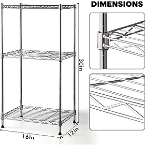 Land Guard Height-Adjustable Chrome Storage Racks and Shelving, 3-Tier Wire Shelf, Metal Rack Shelving, Narrow Storage Rack for Laundry Bathroom Kitchen Pantry Closet (16”L x 12”W x 30”H)…