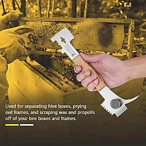 Hilitand Multifunctional Beekeeping Hive Tool, Polished Stainless Hive Scraper Tool with Wood Handle Grip Beekeeping Equipment for Beekeepers