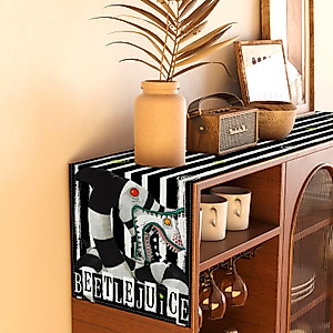 Linen Scary Creepy Halloween Table Runner Classic Movie Role Tablecloth Horror Halloween Party Decorations and Supplies for Home Kitchen Table-13×72''