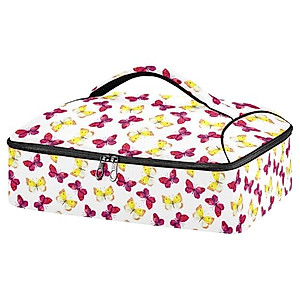 Kcldeci Insulated Thermal Food Carrier Insulated Casserole Carrier for Hot or Cold Food,Yellow Pretty Butterflies Insulated Tote Bag for Potluck Cookouts Parties Picnic,Lasagna Lugger