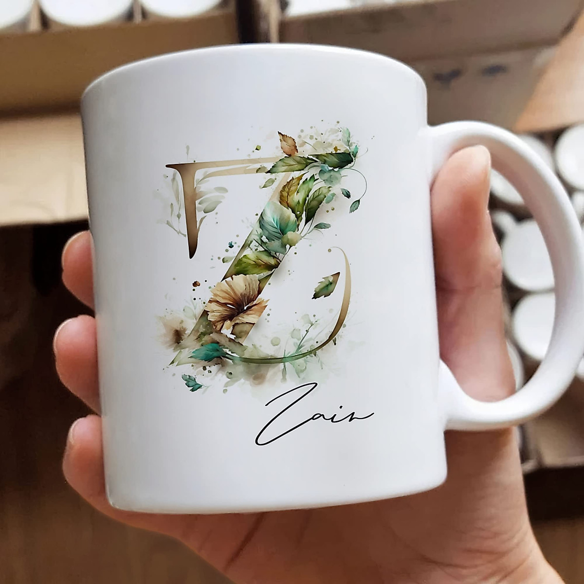 Gossby Personalized Custom Mug (Z) Personalized Alphabet Customized Coffee Mug Cup Gift for Girlfriend/Wife/Mom/Sister, Personalized White Ceramic Mug 11oz 15oz Gifts for Special Day