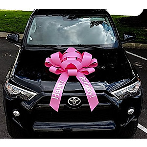 CarBowz Big Pink Car Bow, Happy Birthday Bow, Giant 30" Bow, Non Scratch Magnet, Weather Resistant Vinyl
