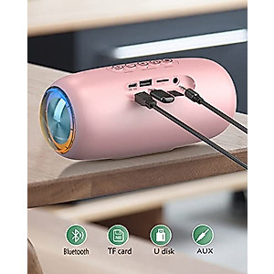 BMFHJEQ Portable Wireless Bluetooth Speaker Colorful LED Audio Outdoor Mini Speaker Support TF Card Super Long Battery Life (Black)