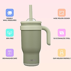 BJPKPK 18 OZ Insulated Travel Tumbler with Handle and Straw, Stainless Steel Water Bottle, Double Wall Vacuum Insulated Mug, for Work, Car, Travel, Forest Green