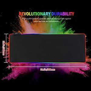 RGB Gaming Mouse Mat Pad - Large Extended Led Mousepad with 14 Lighting Modes 2 Brightness, Anti-Slip Rubber Base with Waterproof Coating Mouse Mat for Gamer 800×300×4mm/31.5×11.8×0.16 inch