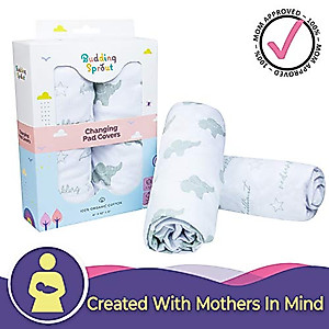 Budding Sprout Organic Cotton Ultra Soft Hypoallergenic Changing Pad Covers (2-Pack) Fits Standard Size Pads 16” x 32” Comes with Two Unisex Design