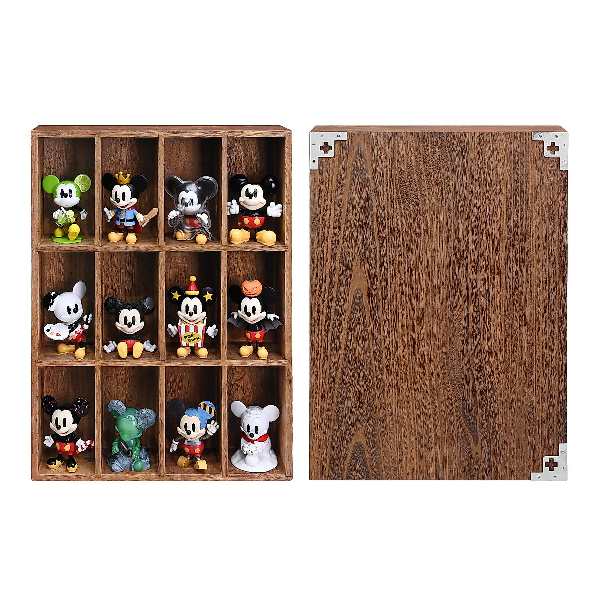 Ikee Design Wall Mounted Wooden Mountable 12 Compartments Holder Display Shelf for Collectibles, Wood Collection Wall Display Shelves, Shadow Box Tie Display Rack, 12.6W x 3.1D x 16.5H in, Brown Color