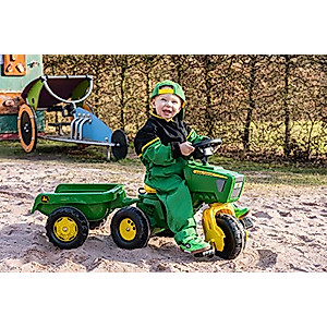 Rolly Toys John Deere 3-Wheel Trac with Trailer Ride On, Green/Yellow (52769)