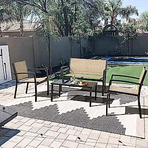 JUMMICO 4 Pieces Patio Furniture Set Modern Conversation Set Outdoor Garden Patio Bistro Set with Glass Coffee Table for Home, Porch, Lawn (Yellow)