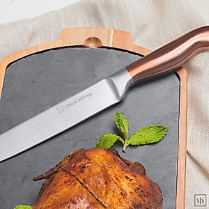 Copper Knife Set with Block - 14 PC Self Sharpening Knife Block Set - Rose Gold Knife Set & Black Knife Block with Sharpener - Copper Kitchen Accessories and Decor