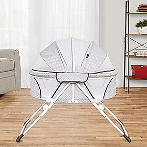 Dream On Me Karley Plus Baby Bassinet, Lightweight Compact Portable Bassinet, Easy and Quick Fold with Removable Double Canopy, Breathable Mesh Design, Storm Grey