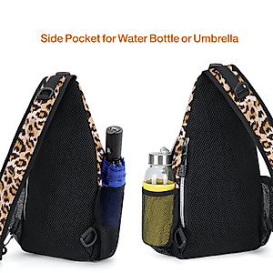 MOSISO Mini Sling Backpack,Small Hiking Daypack Pattern Travel Outdoor Sports Bag, Leopard Print