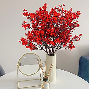 Uieke 6 Pcs Babys Breath Artificial Flowers Bulk Silk Red Faux Flowers Real Touch Gypsophila Bouquet for Christmas Halloween Home Wedding Decoration