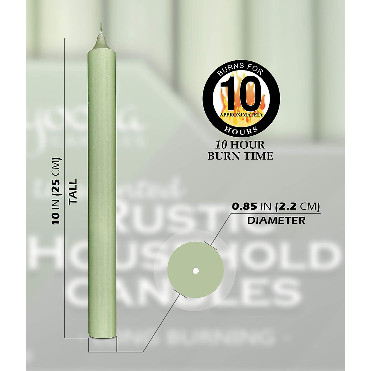 Hyoola 10 Inch Dinner Candles - 12 Pack - Light Green Tall Candles - Unscented Rustic Candles - Long Burning Candle Sticks