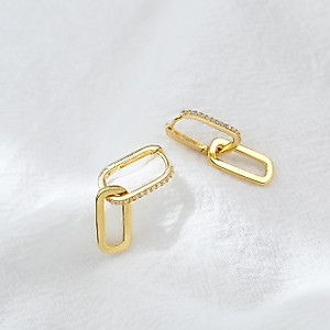 LILIE&WHITE Pave Cubic Zircon Convertible Link Earrings For Women 14K Gold Hoop Earrings For Women Paperclip Link Chain Jewelry Drop Dangle Earrings Set For Women