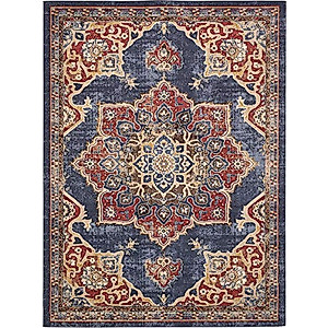 Unique Loom Utopia Collection Traditional Classic Vintage Inspired Area Rug with Warm Hues, 9 ft x 12 ft, Navy Blue/Burgundy
